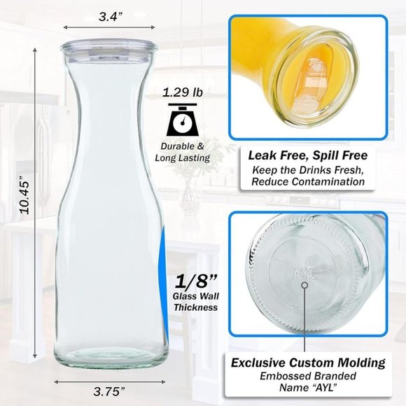 Kitchen | 4 Glass Carafe Lids 1 Liter 34oz Water Pitcher Beverage ...